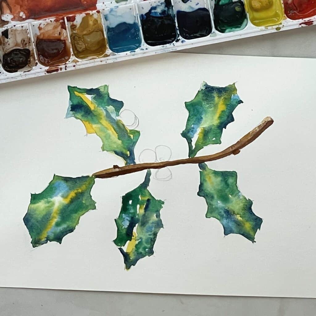 Easy Watercolor Holly Leaves (Christmas Painting Tutorial ...