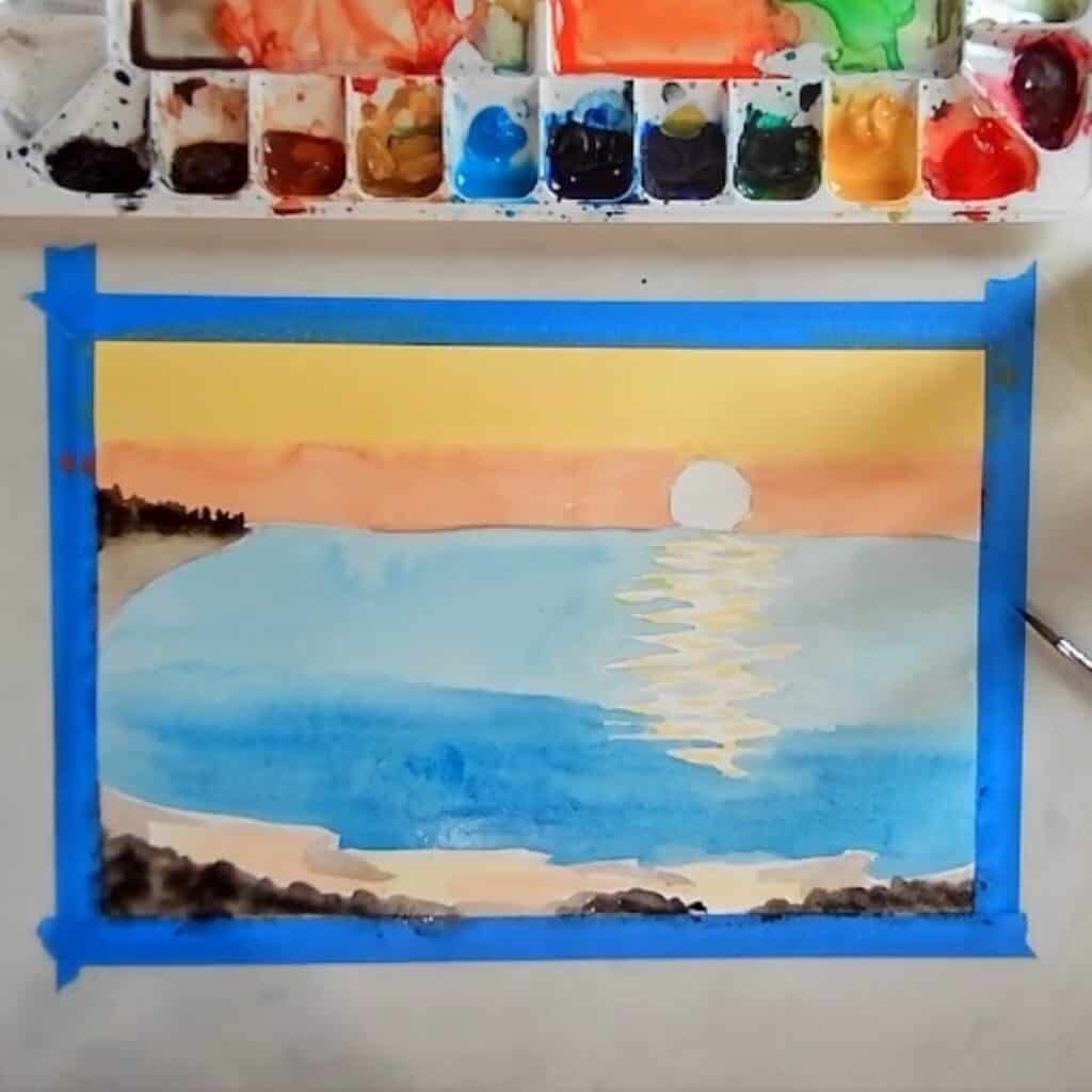 How to Paint an Easy Watercolor Beach Sunset Step-by-step ...