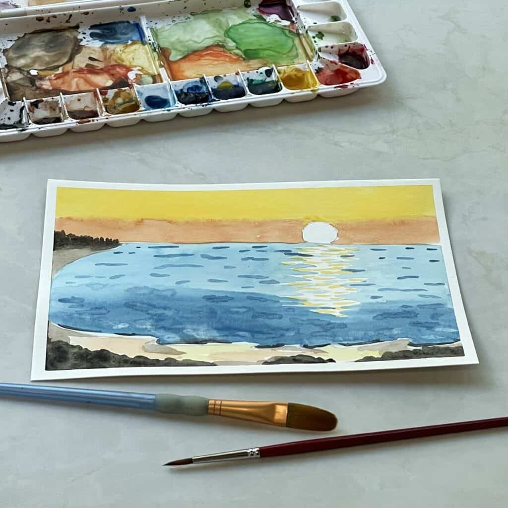 How to Paint an Easy Watercolor Beach Sunset Step-by-step ...